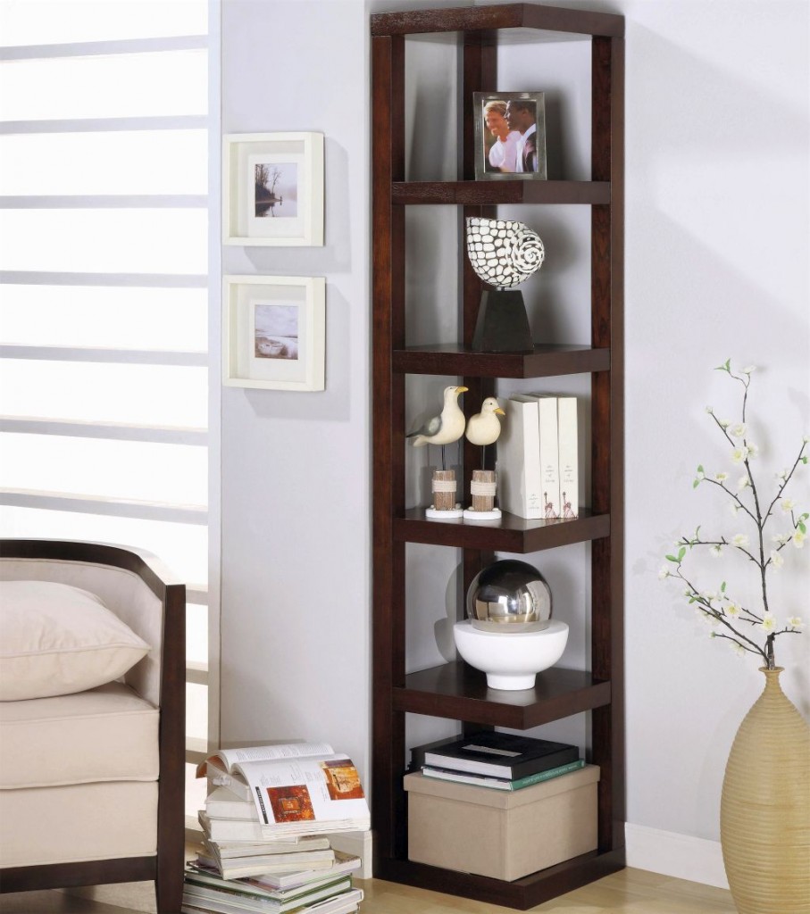 contemporary small corner shelving unit