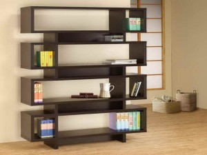 Elegant criss cross bookshelf design in zen-inspired interior