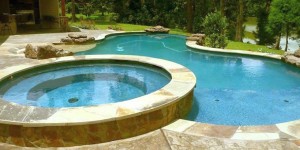 pool with spa designs large freeform pool with round jacuzzi