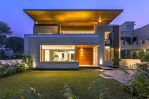 indian modern house front view at night